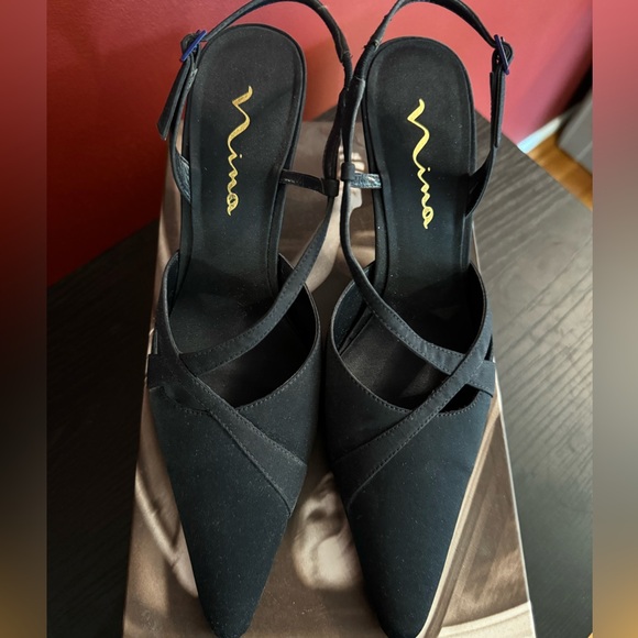 Nina | Shoes | Nina Windy Navy Satin Slingback Heels | Poshmark